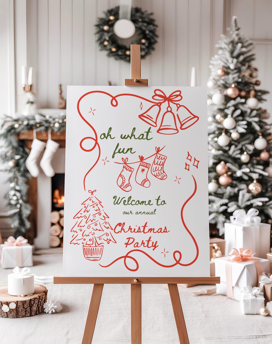 Hand Drawn Whimsical Christmas Party Welcome Sign | Editable Canva ...