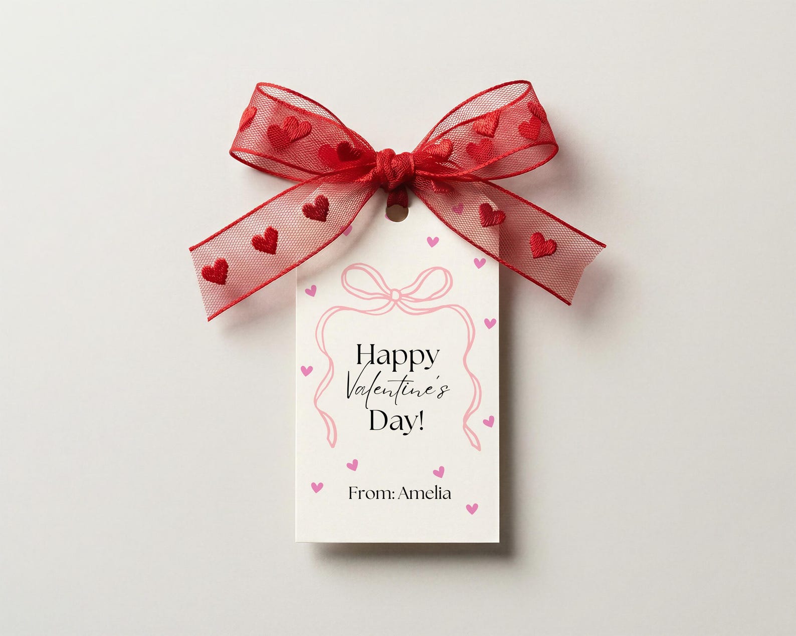 Editable Valentine's Day Tags, Hand-drawn Bow & Hearts, Gift Tags ...