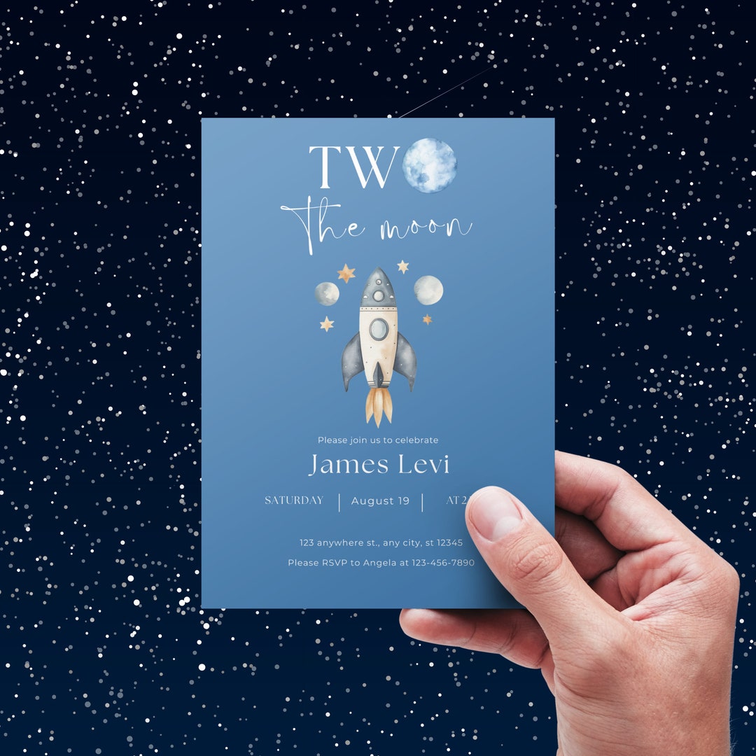 Two the Moon 2nd Birthday Invitation - Space Themed Digital Download ...