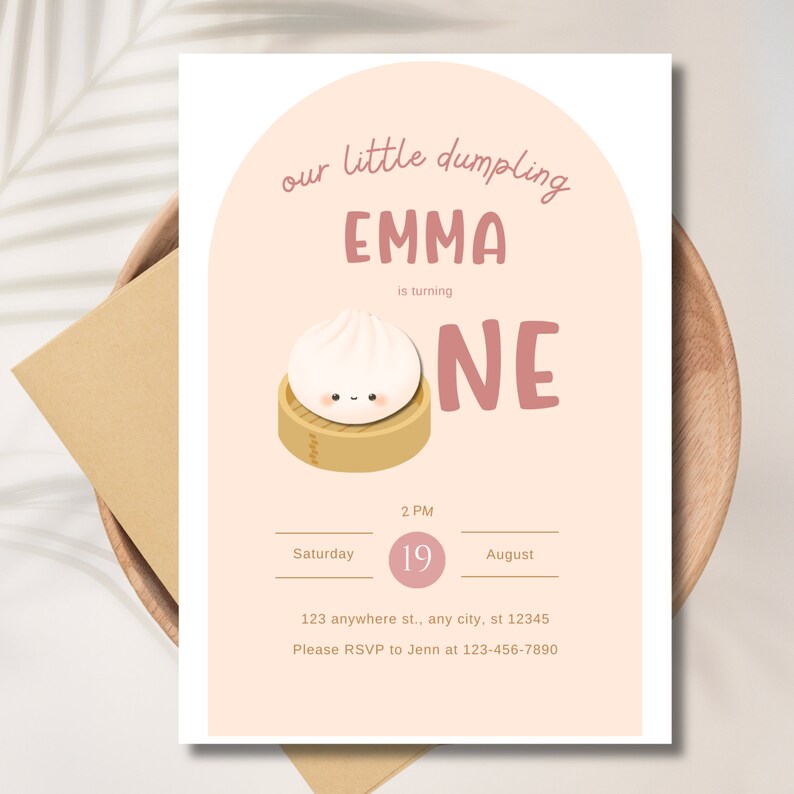 Editable Dumpling First Birthday Invitation, Cute Dim Sum Theme ...