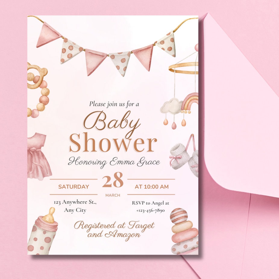 Editable Baby Shower Invitation Girl Instant Download Fully ...