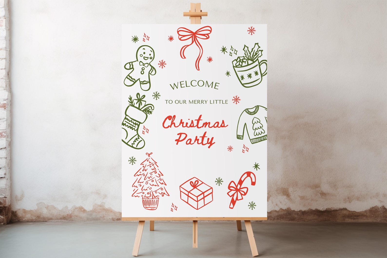 Editable Whimsical Hand-drawn Christmas Party Welcome Sign | 18x24 ...