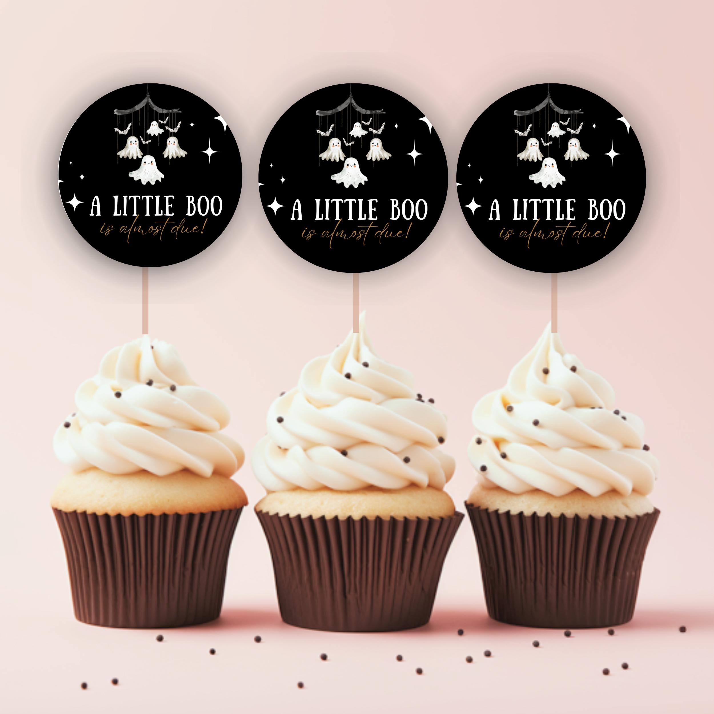 Editable Halloween Baby Shower Cupcake Toppers, A Little Boo is Almost ...