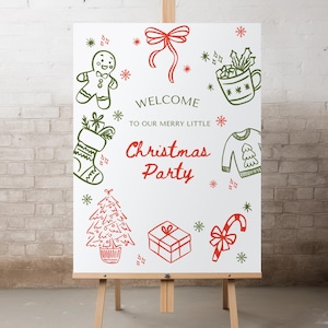 Editable Whimsical Hand-drawn Christmas Party Welcome Sign | 18x24 ...