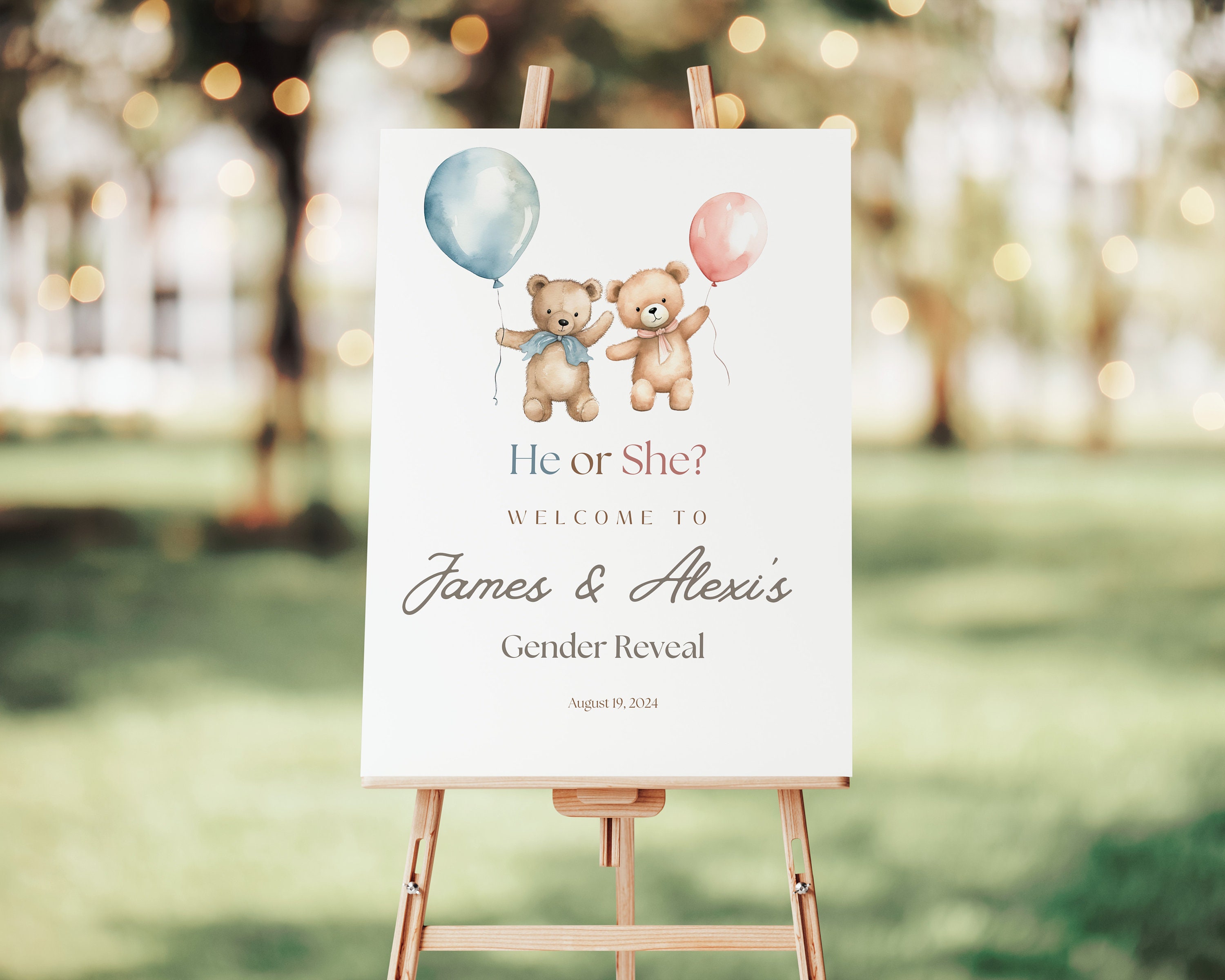 Bear Themed Gender Reveal Welcome Sign, Gender Reveal Party, Digital ...