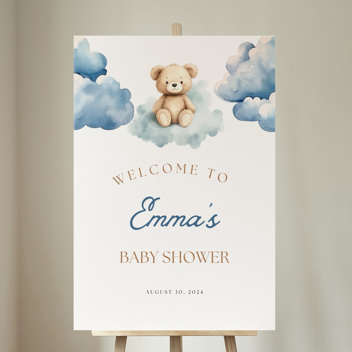 Editable Blue Bear Themed Baby Shower Welcome Sign, Neutral Digital ...