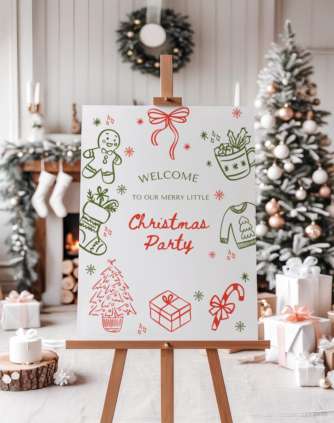 Editable Whimsical Hand-drawn Christmas Party Welcome Sign | 18x24 ...