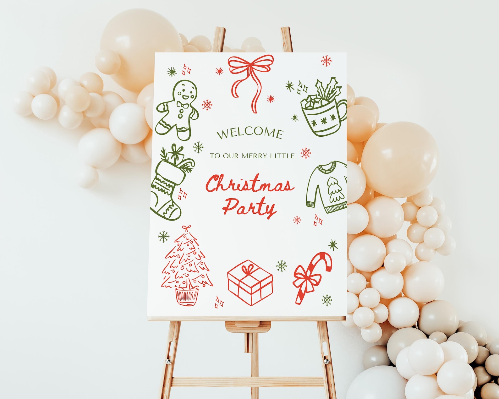 Editable Whimsical Hand-drawn Christmas Party Welcome Sign | 18x24 ...