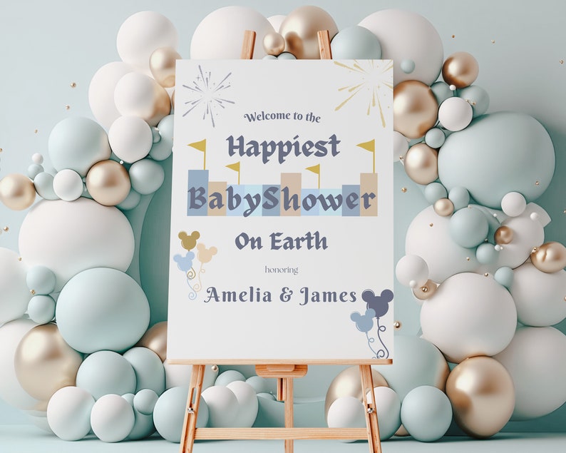 Disneyland Themed Baby Shower Welcome Sign - Editable Canva Template ...