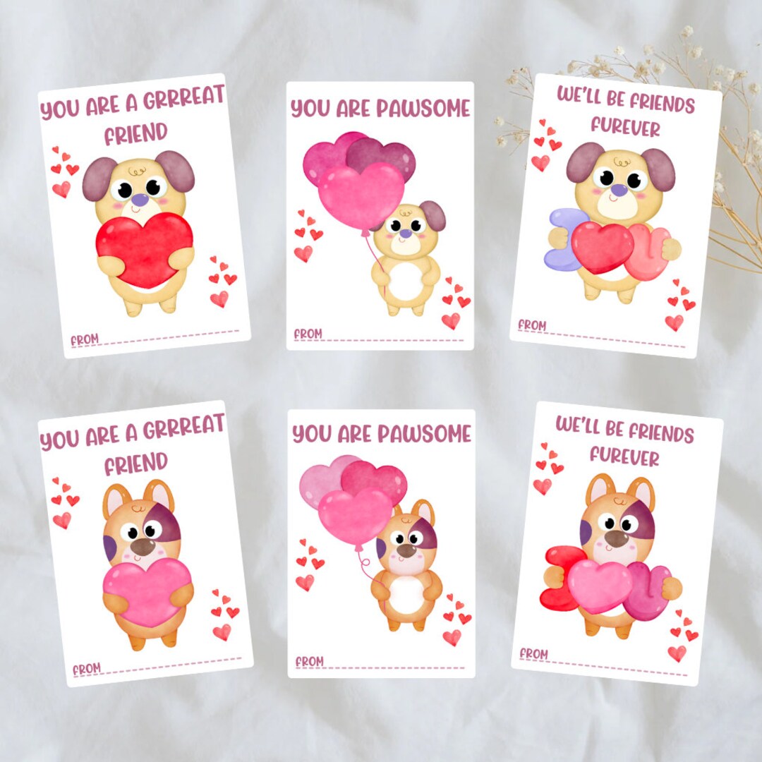Dog Valentine's Day Cards Instant Download DIY Printable - Etsy