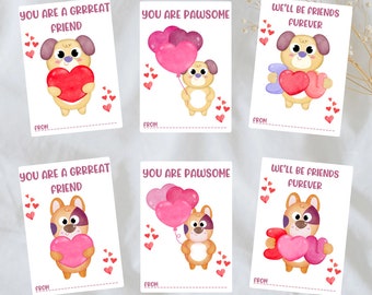 Printable Puppy Valentine's Day Cards. Instant Download Kids Valentine ...