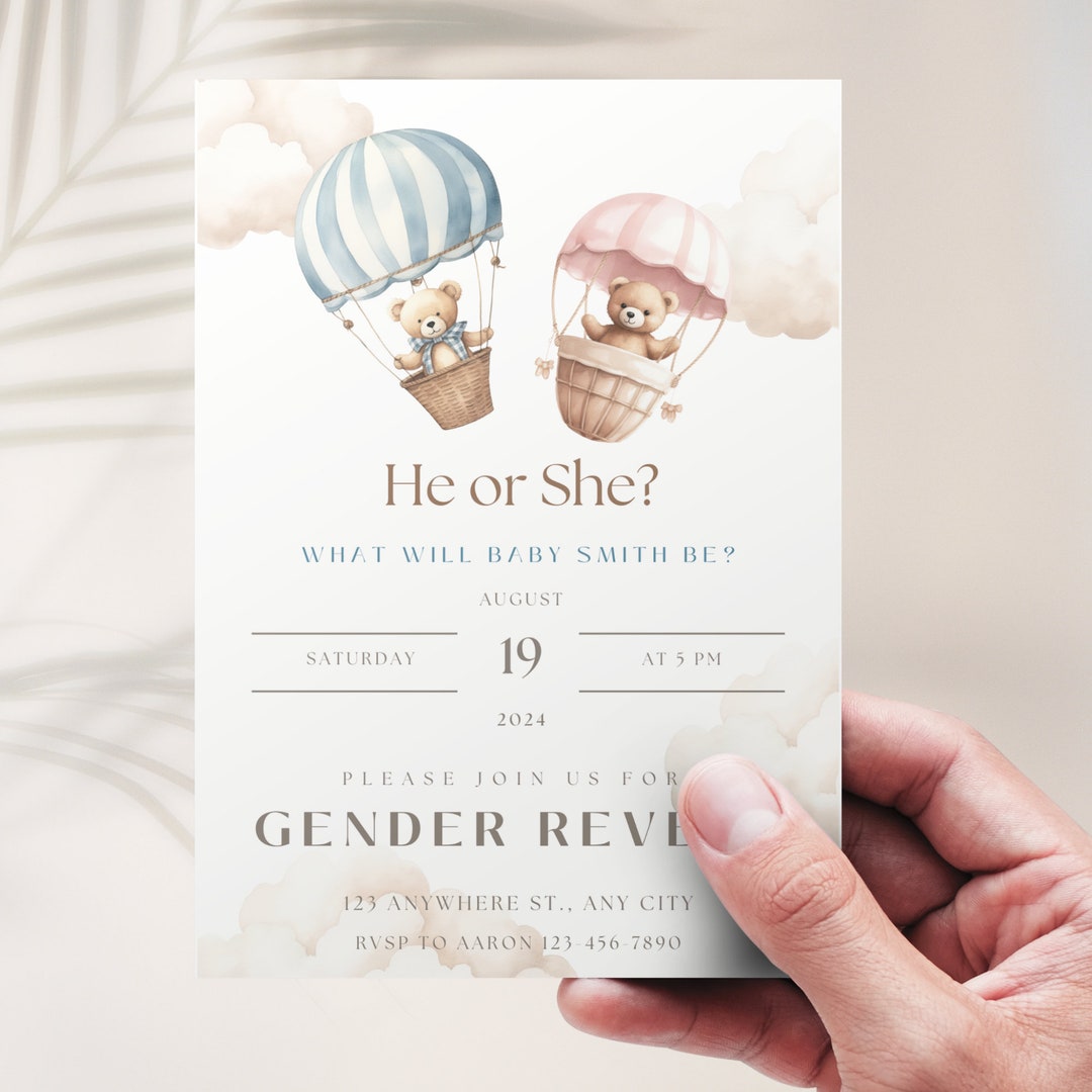 Bear Themed Gender Reveal Invitation, Gender Reveal Party, Digital ...
