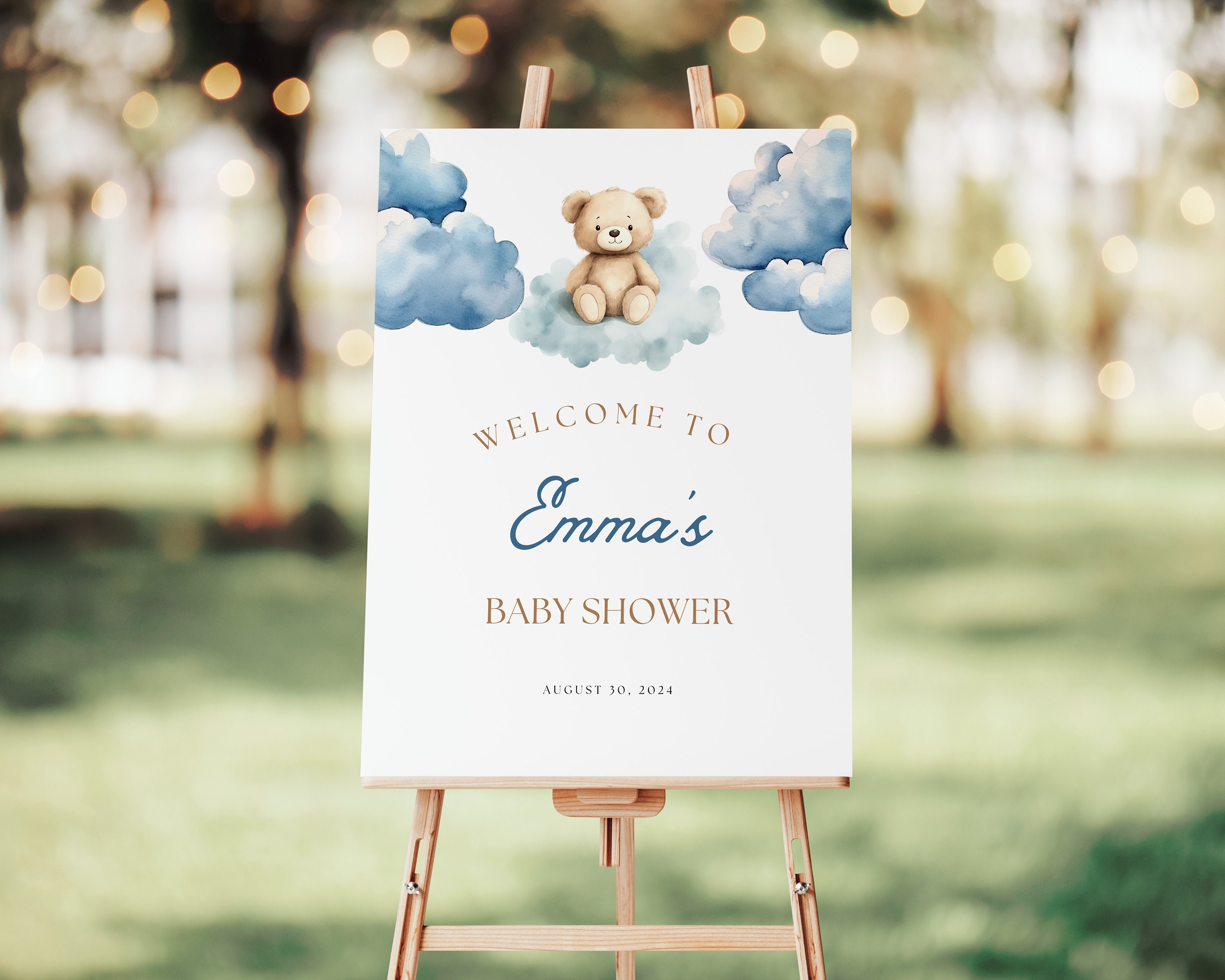 Editable Blue Bear Themed Baby Shower Welcome Sign, Neutral Digital ...