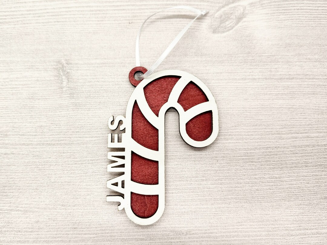 Personalized Wooden Candy Cane Ornament, Layered Candy Cane Ornament ...