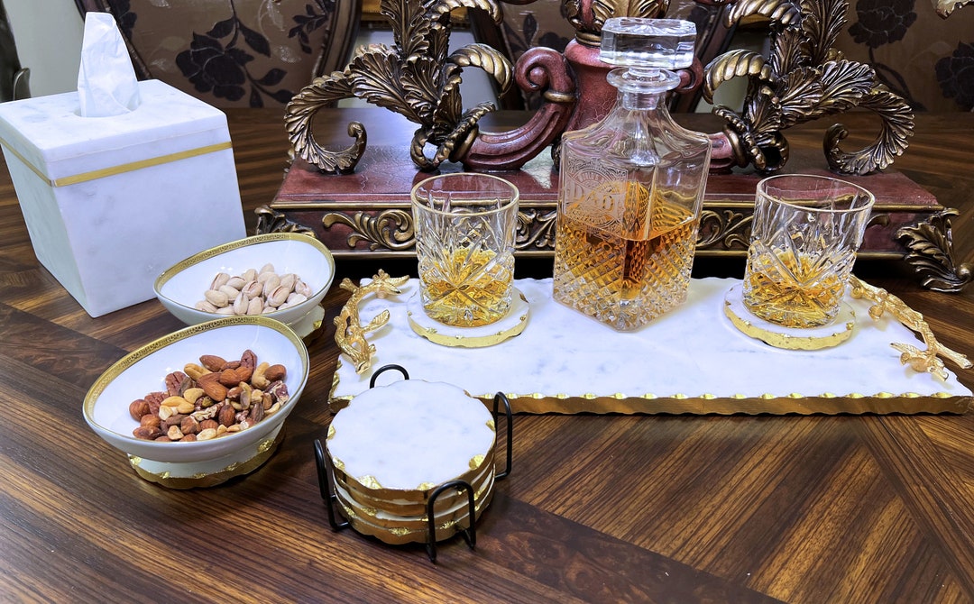 Natural Hand Crafted Luxurious White Marble TRAY WITH Golden HANDLE - Etsy