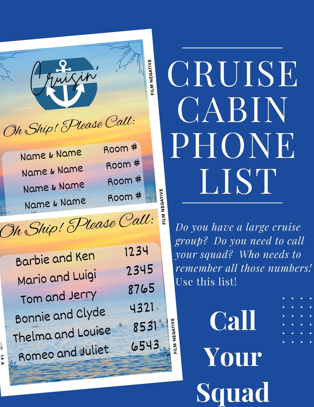 Cruise Cabin Phone List Editable Canva Template Cruise Squad Family