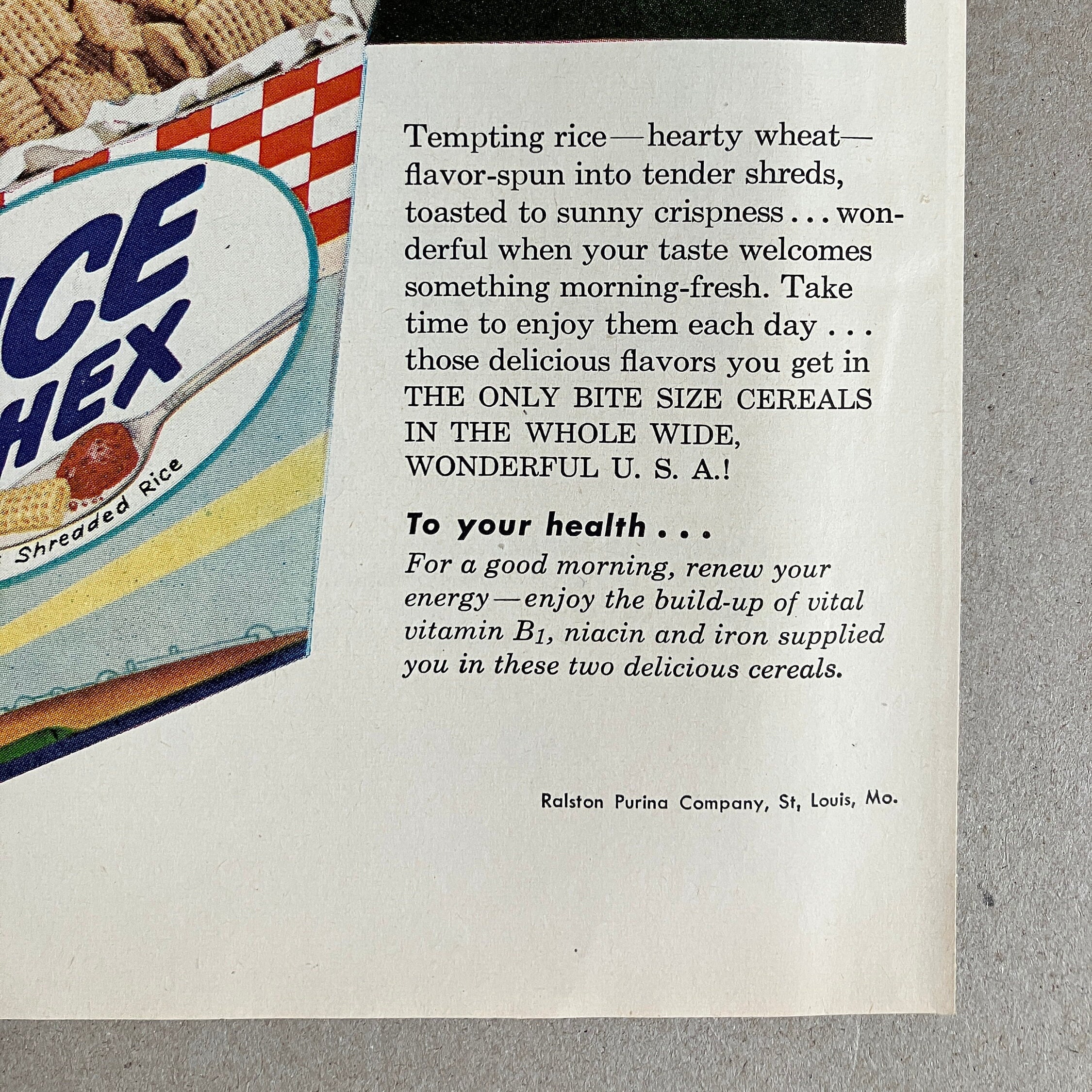 1953 Chex Cereal Ad Vintage Food Ad Bite Size Wheat Chex Rice Chex ...