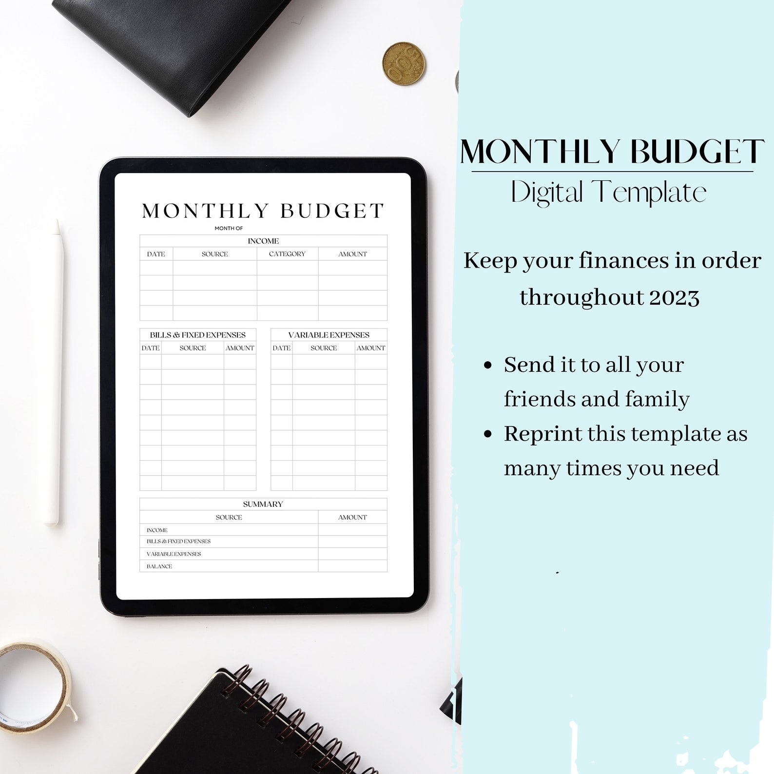 Monthly Budget Planner, Unlimited Prints, Digital Download, Finances ...