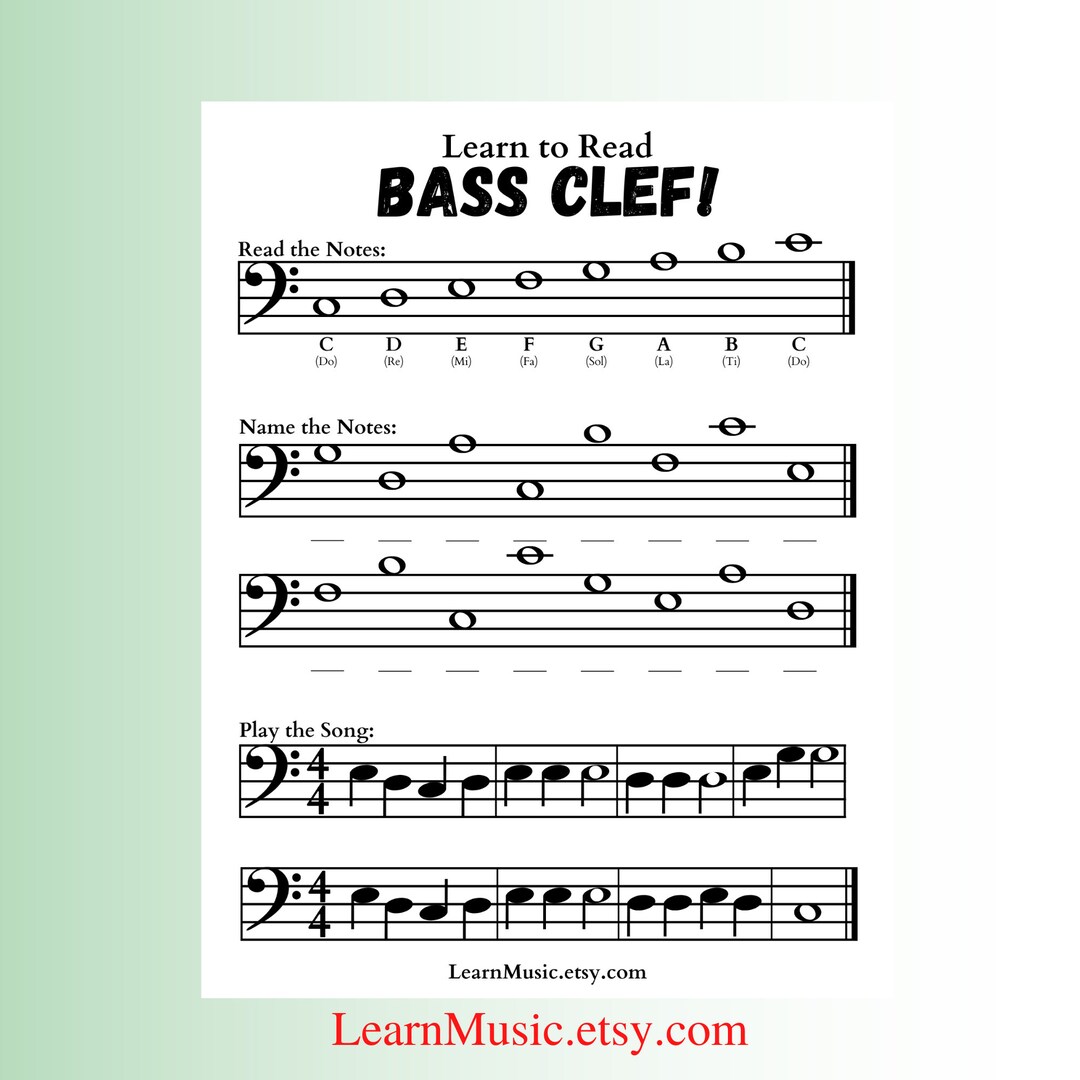 Learn to Read Music - Bass Clef - Music for Children - Etsy
