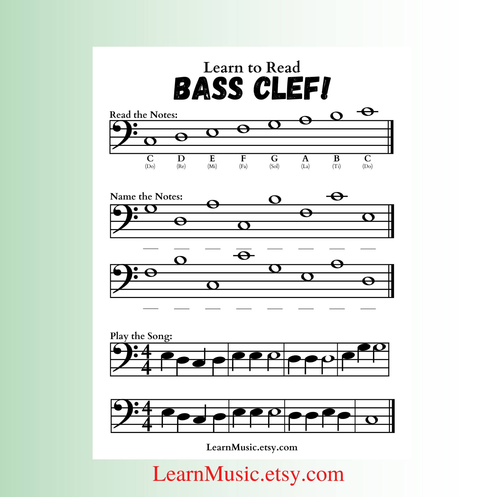 Learn to Read Music - Bass Clef - Music for Children - Etsy