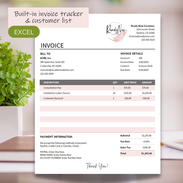 Sales Invoice Excel Template - Etsy