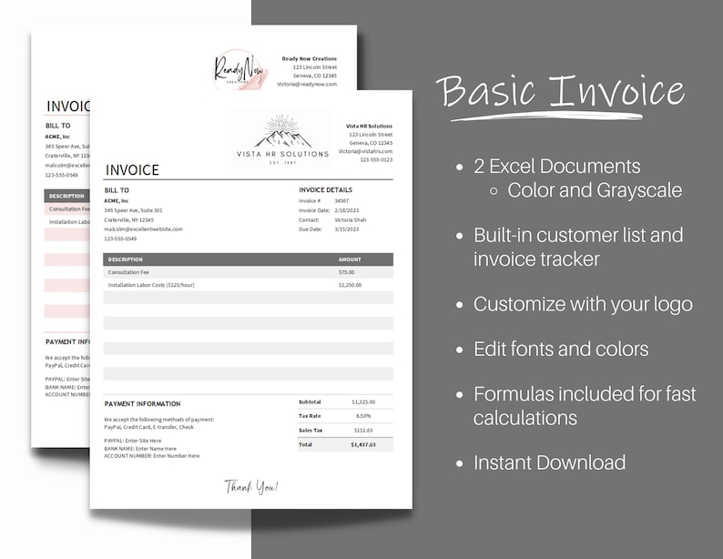 Basic Invoice With Built-in Customer List and Invoice Tracking Sheet I ...