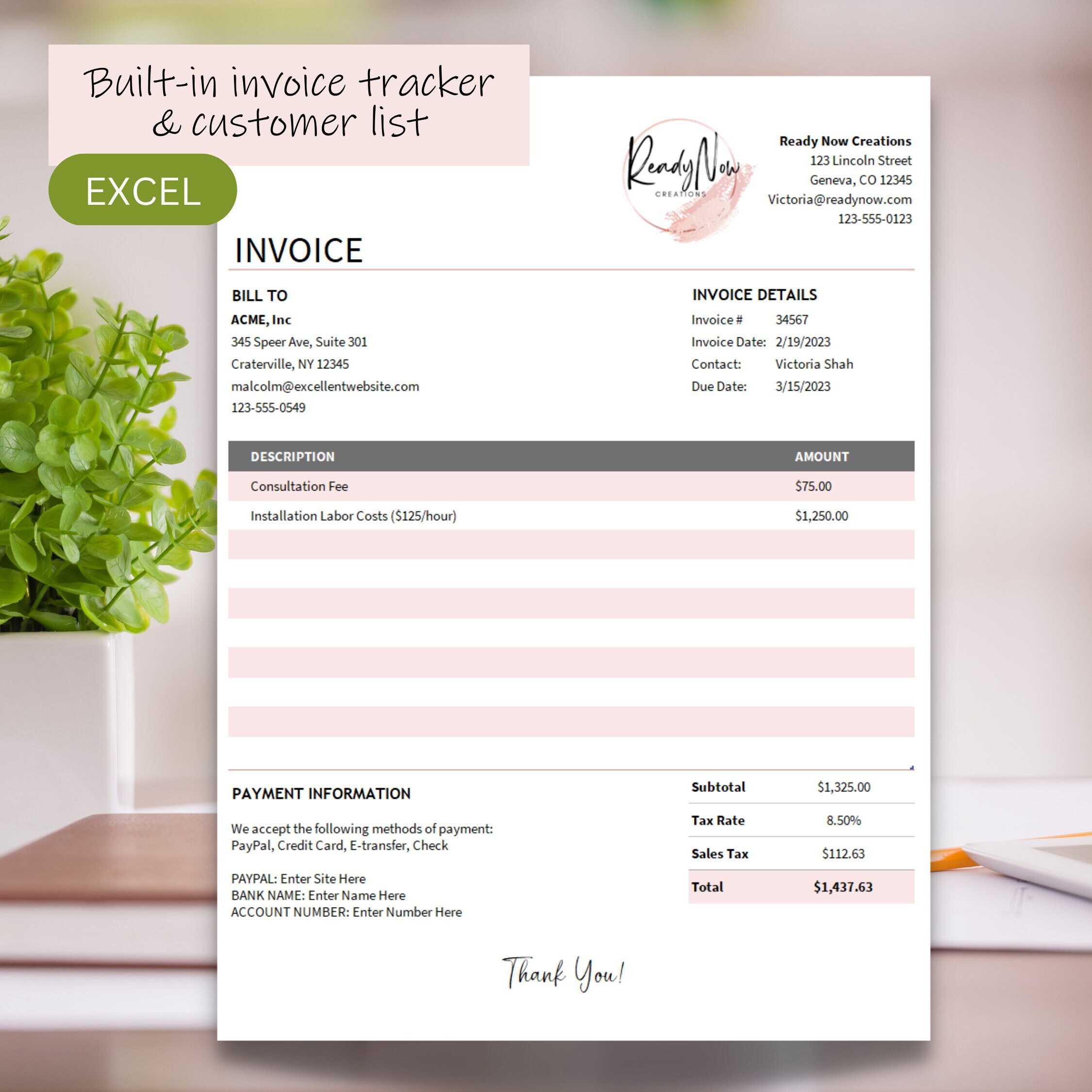 Basic Invoice With Built-in Customer List and Invoice Tracking Sheet I ...