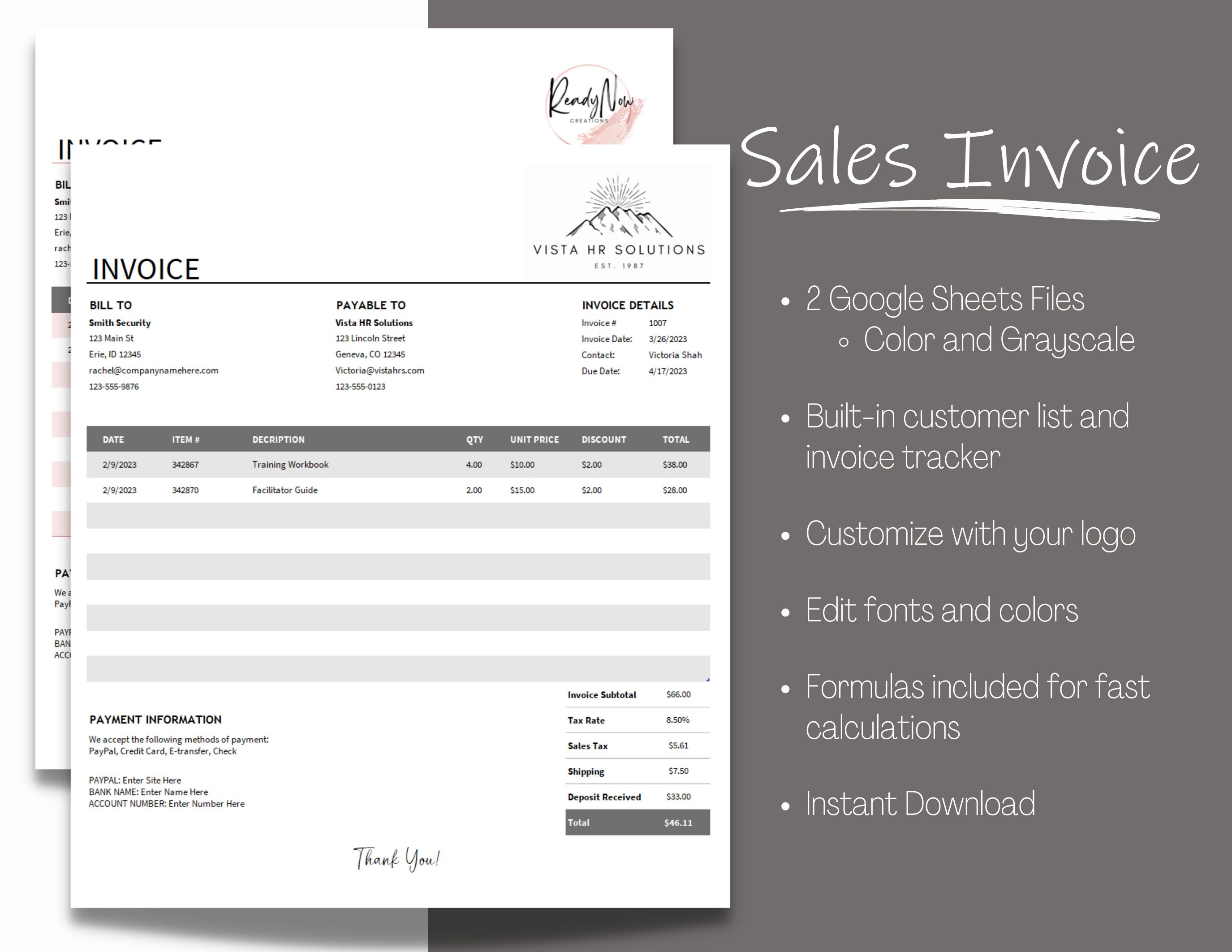 Sales Invoice I Built-in Customer List and Invoice Tracking Sheet I ...