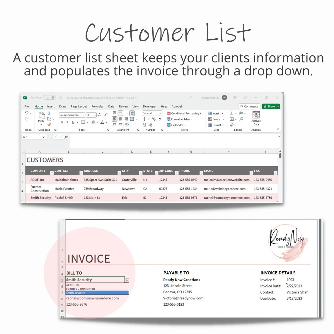 Labor and Materials Invoice With Built-in Customer List and Invoice ...