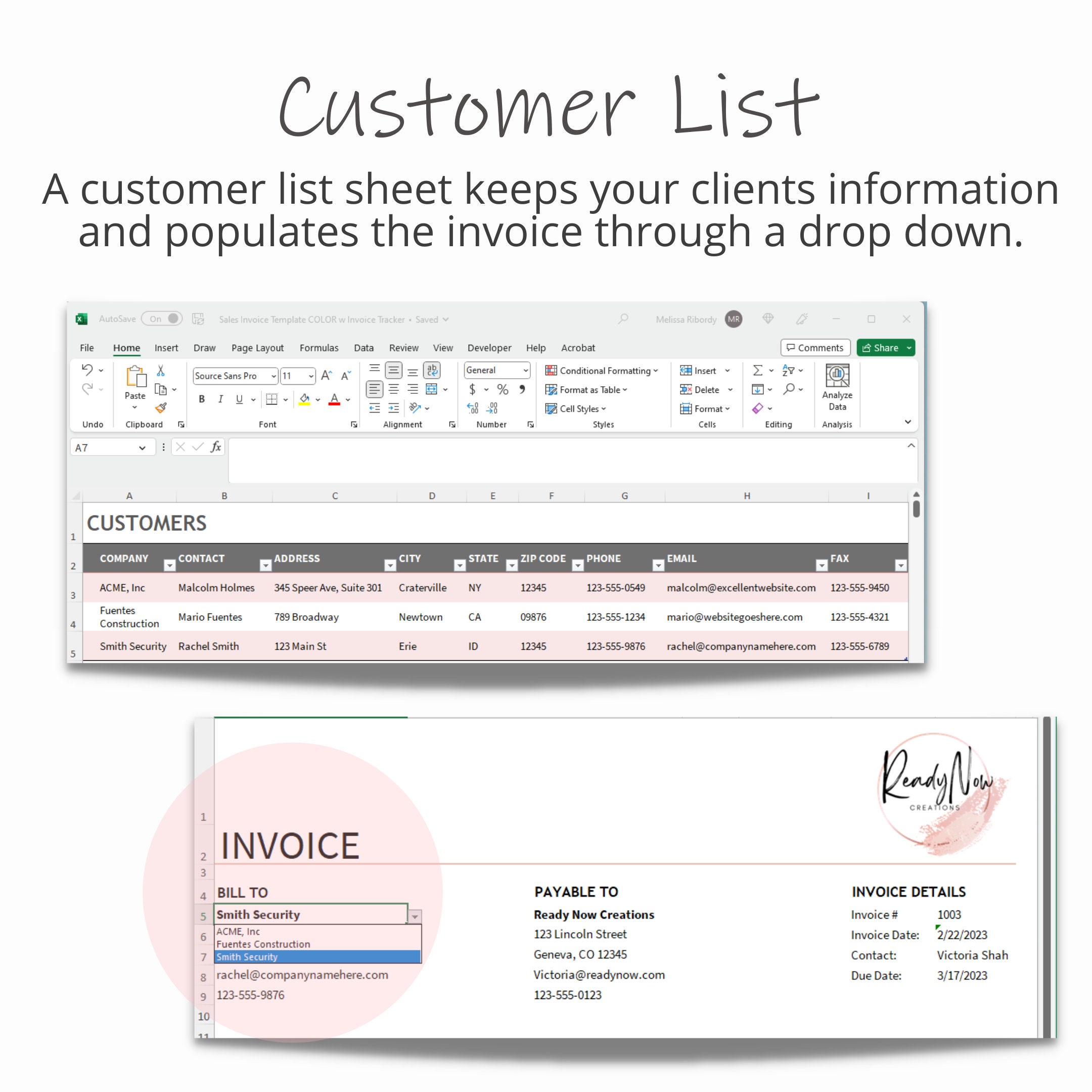 Labor and Materials Invoice With Built-in Customer List and Invoice ...