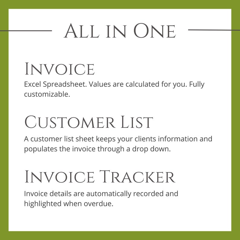 Classic Simple Sales Invoice I Customer List and Invoice Tracking Sheet ...