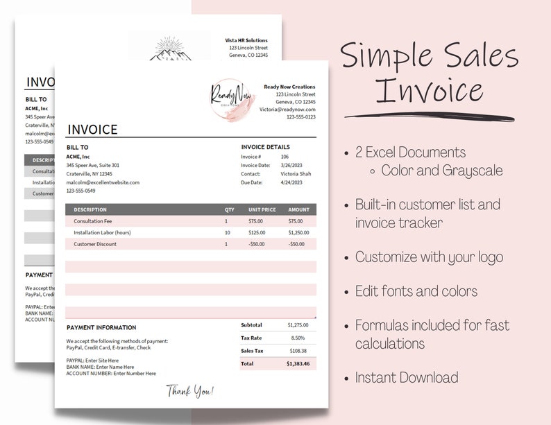 Simple Sales Invoice With Built-in Customer List and Invoice Tracking ...