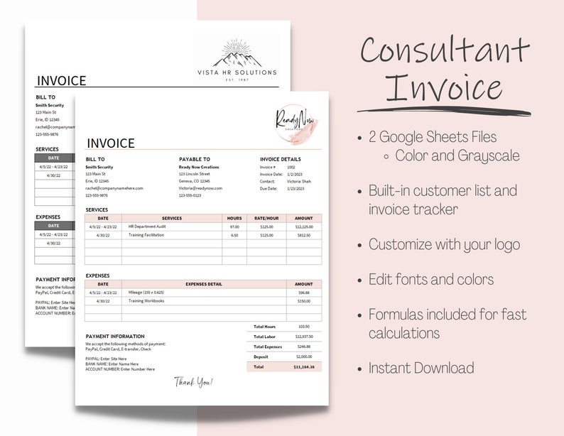 Consultant Client Invoice With Built-in Customer List and Invoice ...