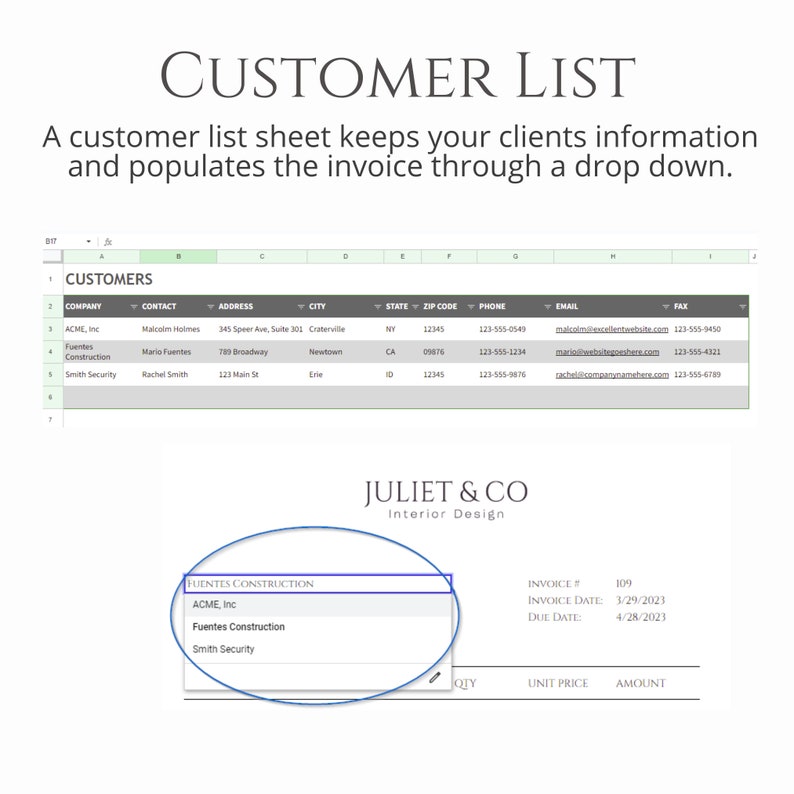 Classic Basic Invoice I Customer List and Invoice Tracking Sheet Built ...