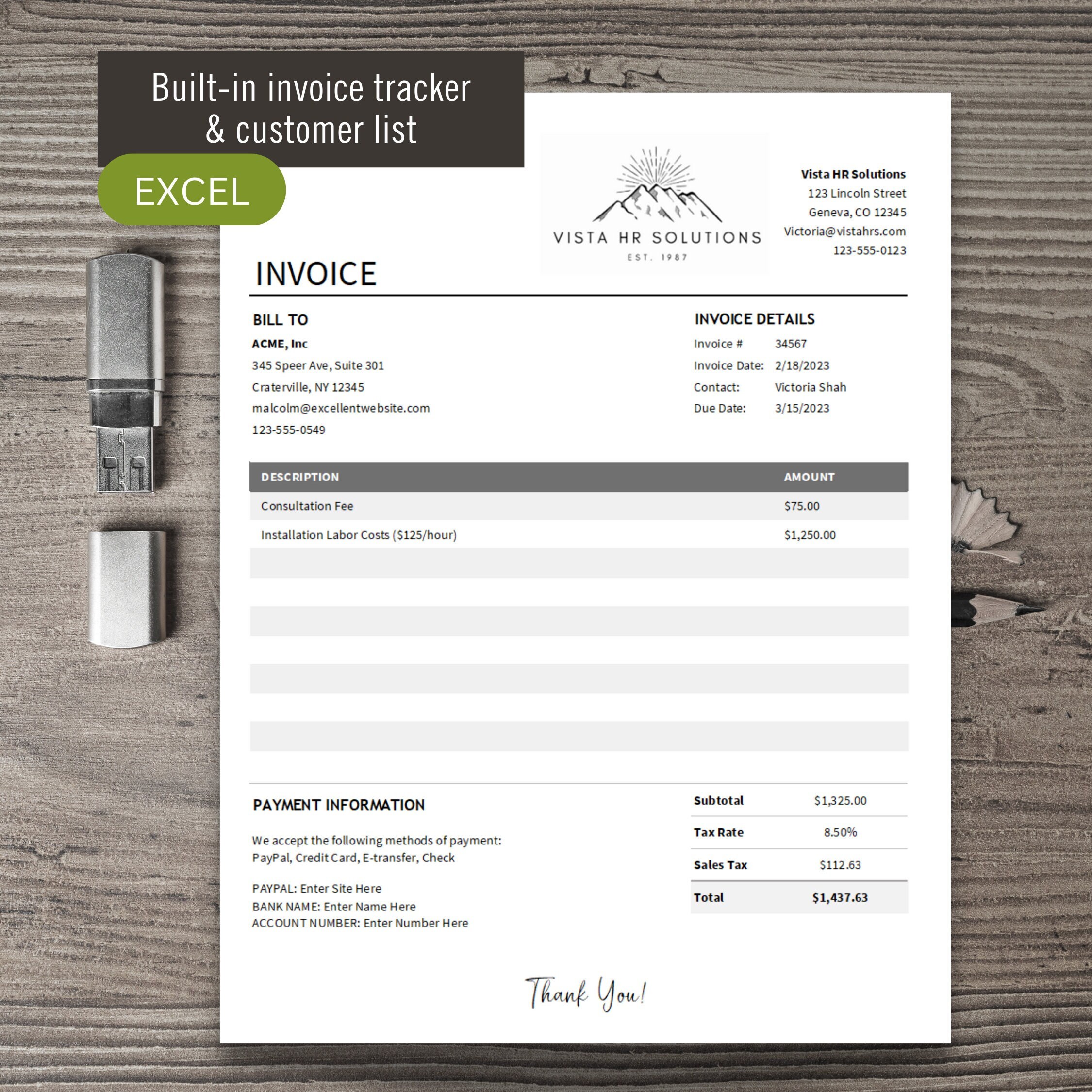 Basic Invoice With Built-in Customer List and Invoice Tracking Sheet I ...