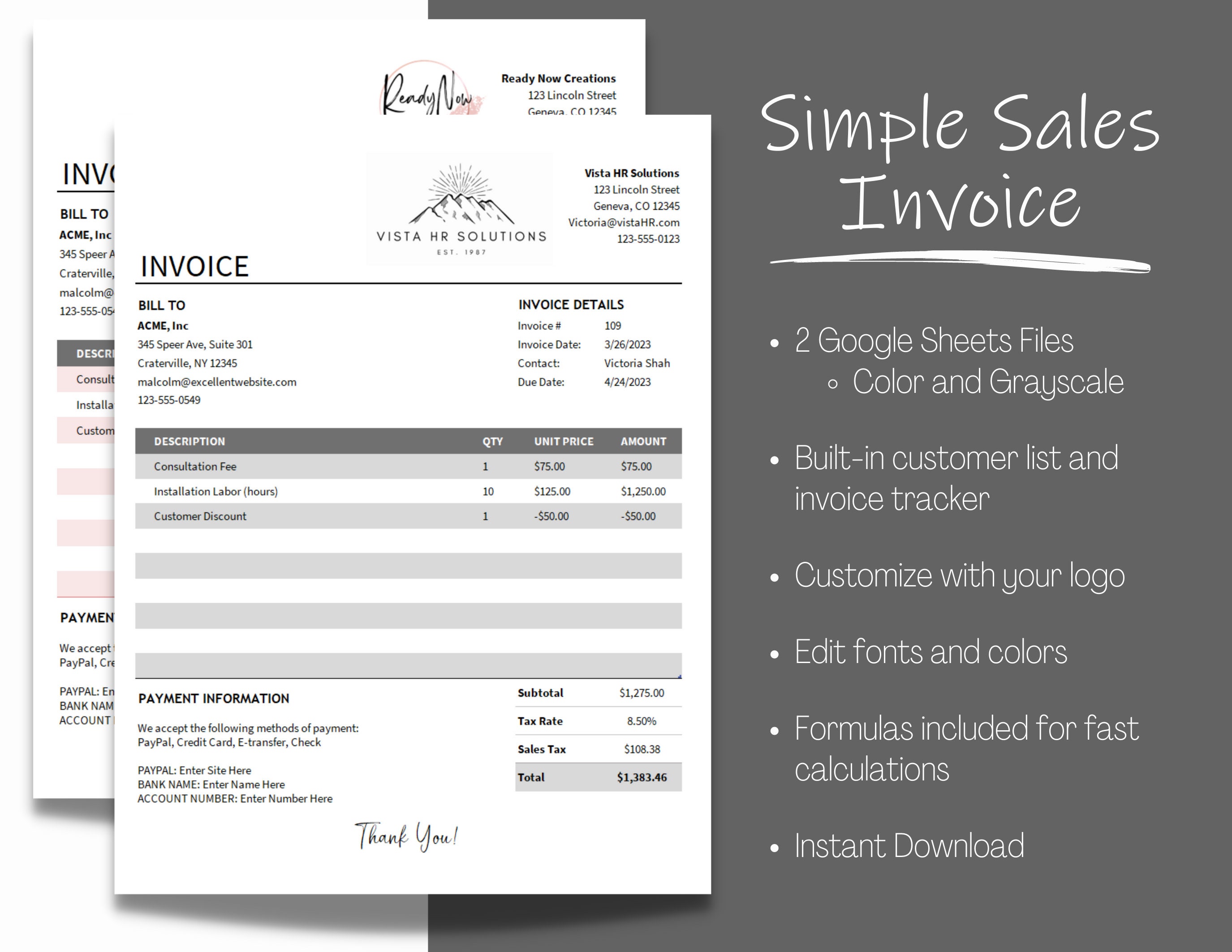 Simple Sales Invoice With Built-in Customer List and Invoice Tracking ...
