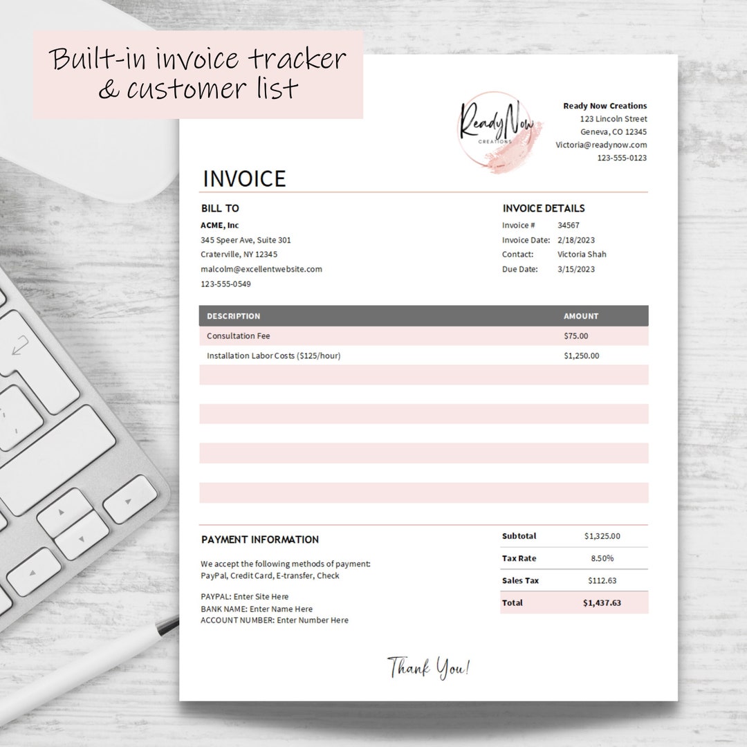 Basic Invoice With Built-in Customer List and Invoice Tracking - Etsy