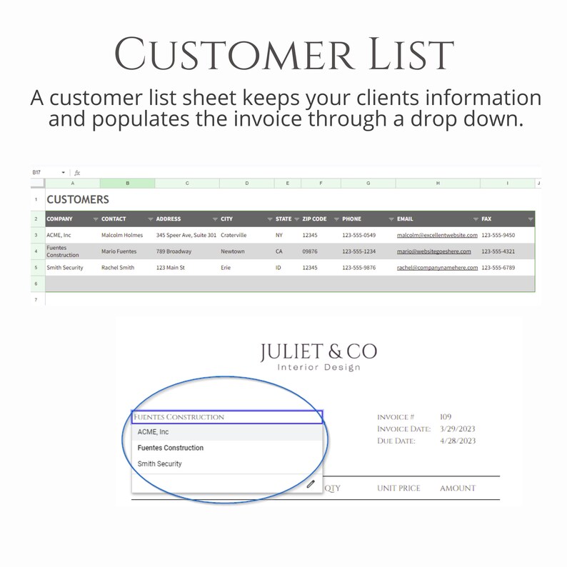 Classic Basic Invoice I Customer List and Invoice Tracking Sheet Built ...