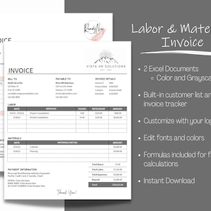 Labor and Materials Invoice With Built-in Customer List and Invoice ...