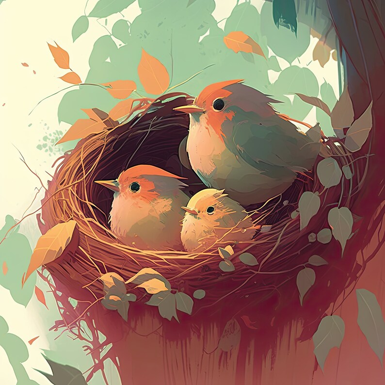 Digital Painted Colourful Bird Nest1 DIGITAL DOWNLOAD - Etsy