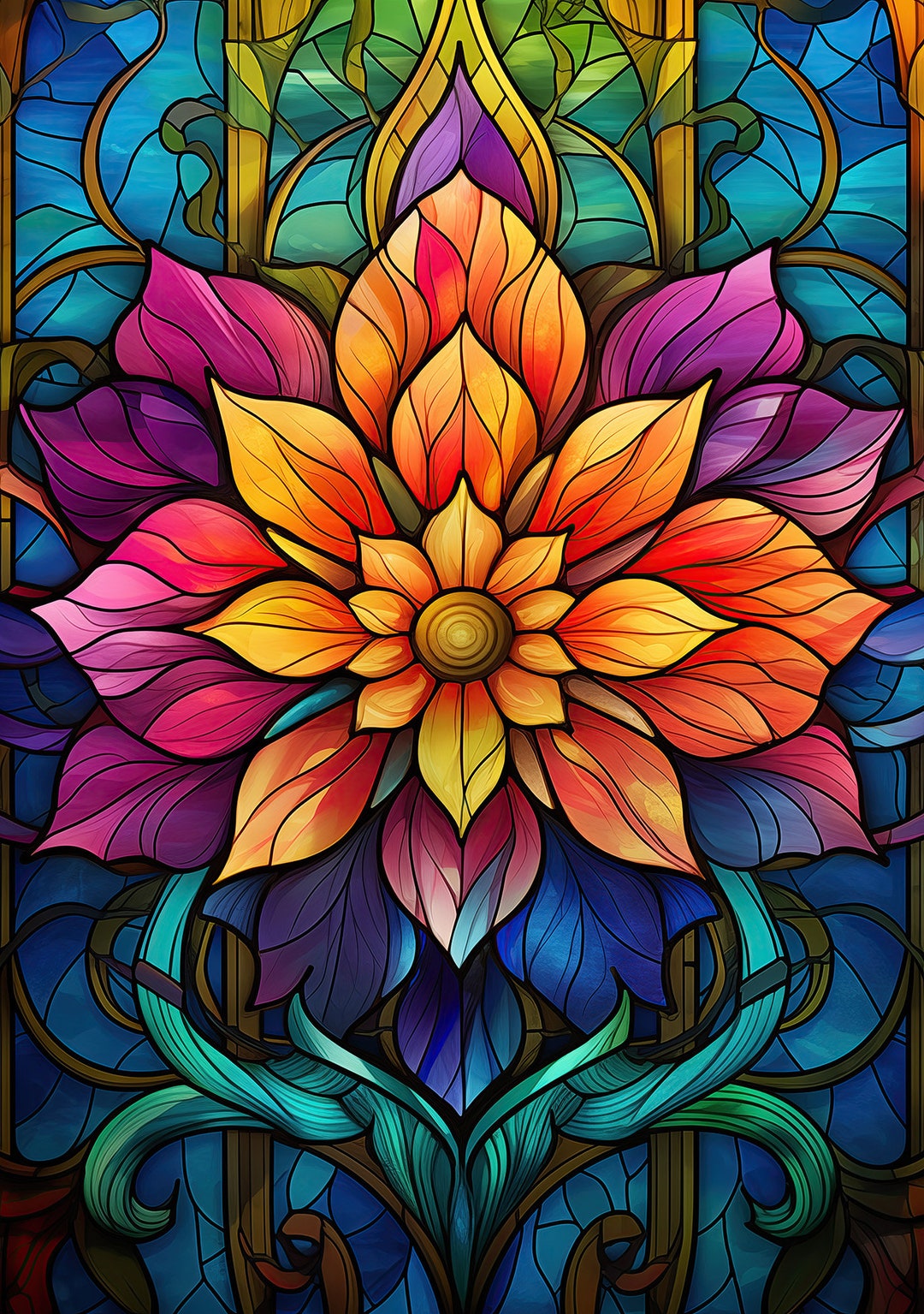 Digital Painted Stained Glass Flower2 DIGITAL DOWNLOAD High Res - Etsy