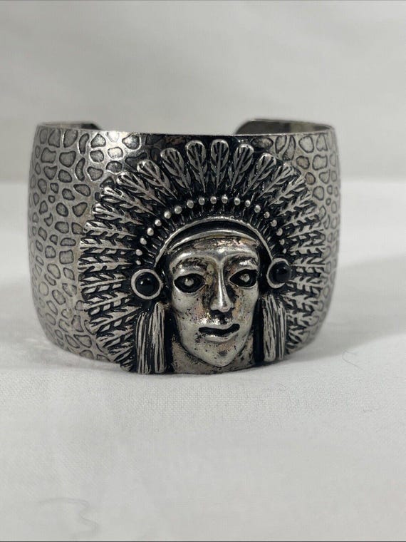 Vintage Native American Indian Chief Cuff Bracelet Si… - Gem