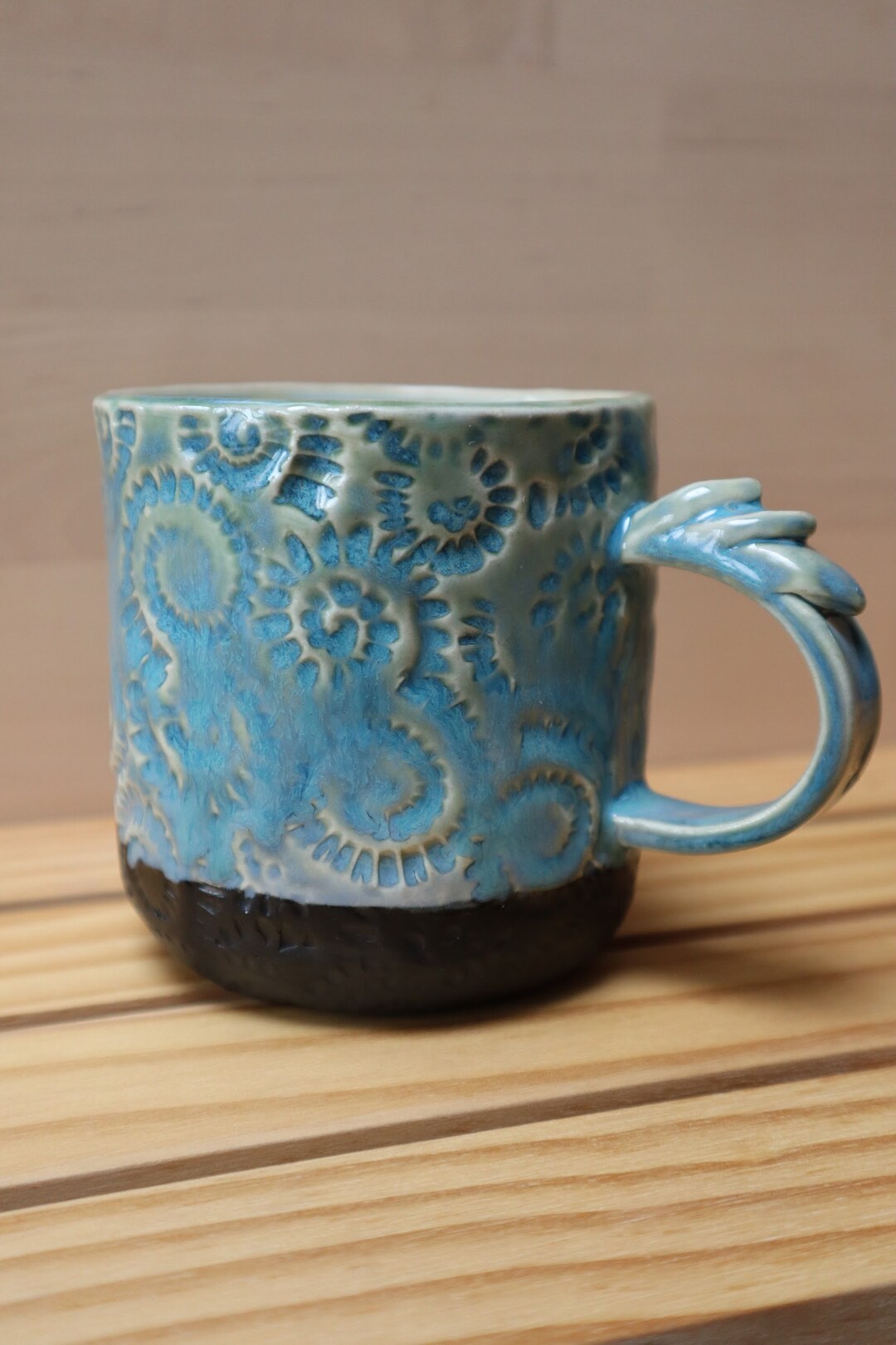 Blue Handmade Pottery Mug, Ocean Pottery Mug, Fossil Pottery Mug, Shell ...