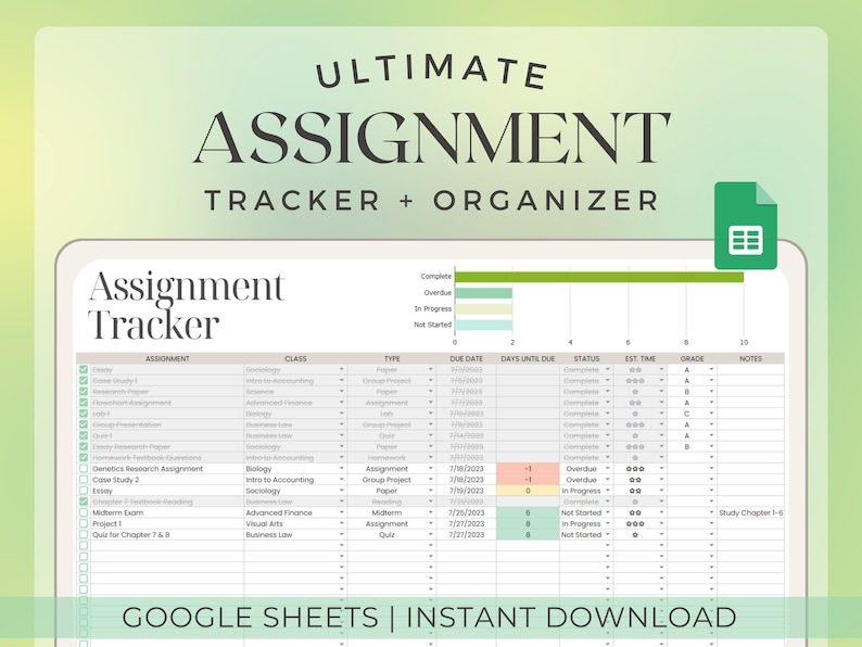 Student Assignment Tracker for Google Sheets | Homework Tracker ...