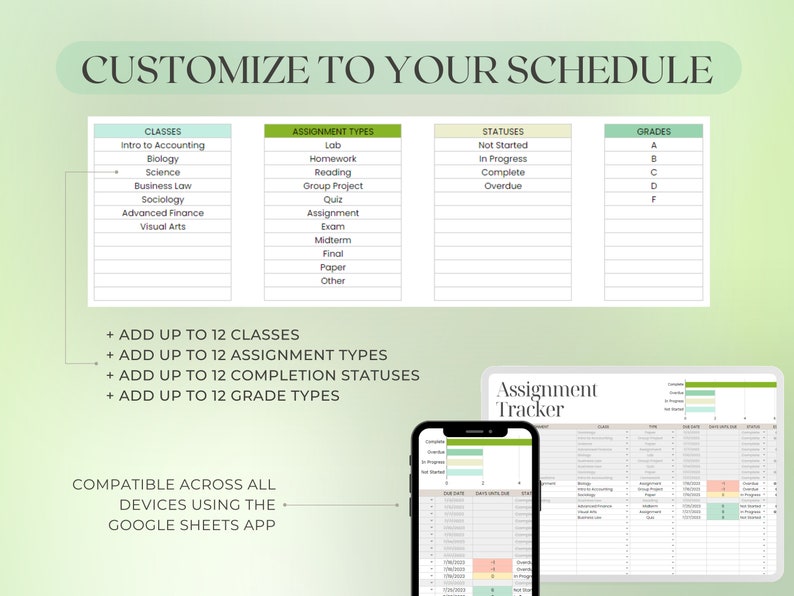 Student Assignment Tracker for Google Sheets | Homework Tracker ...