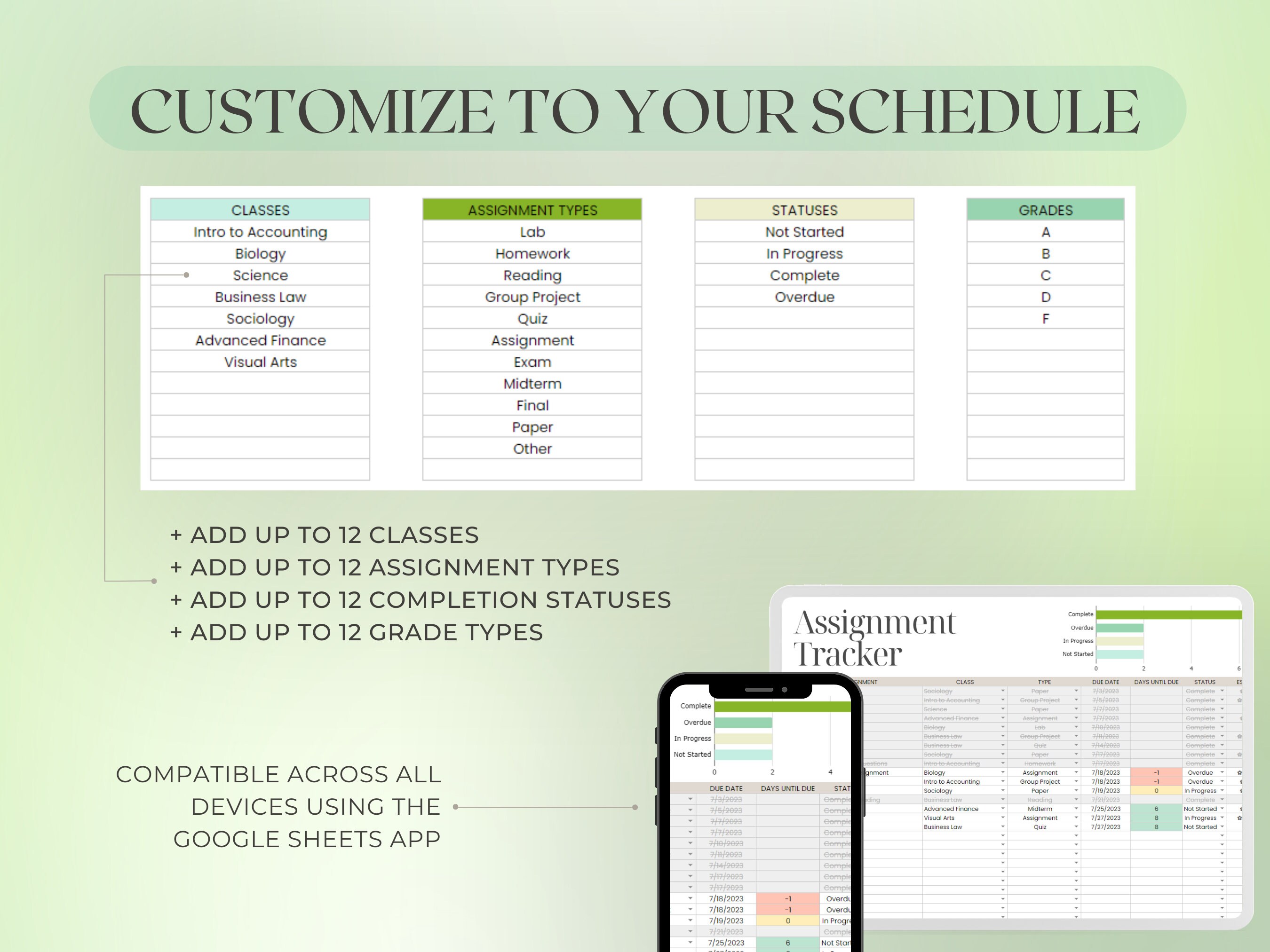 Student Assignment Tracker for Google Sheets | Homework Tracker ...