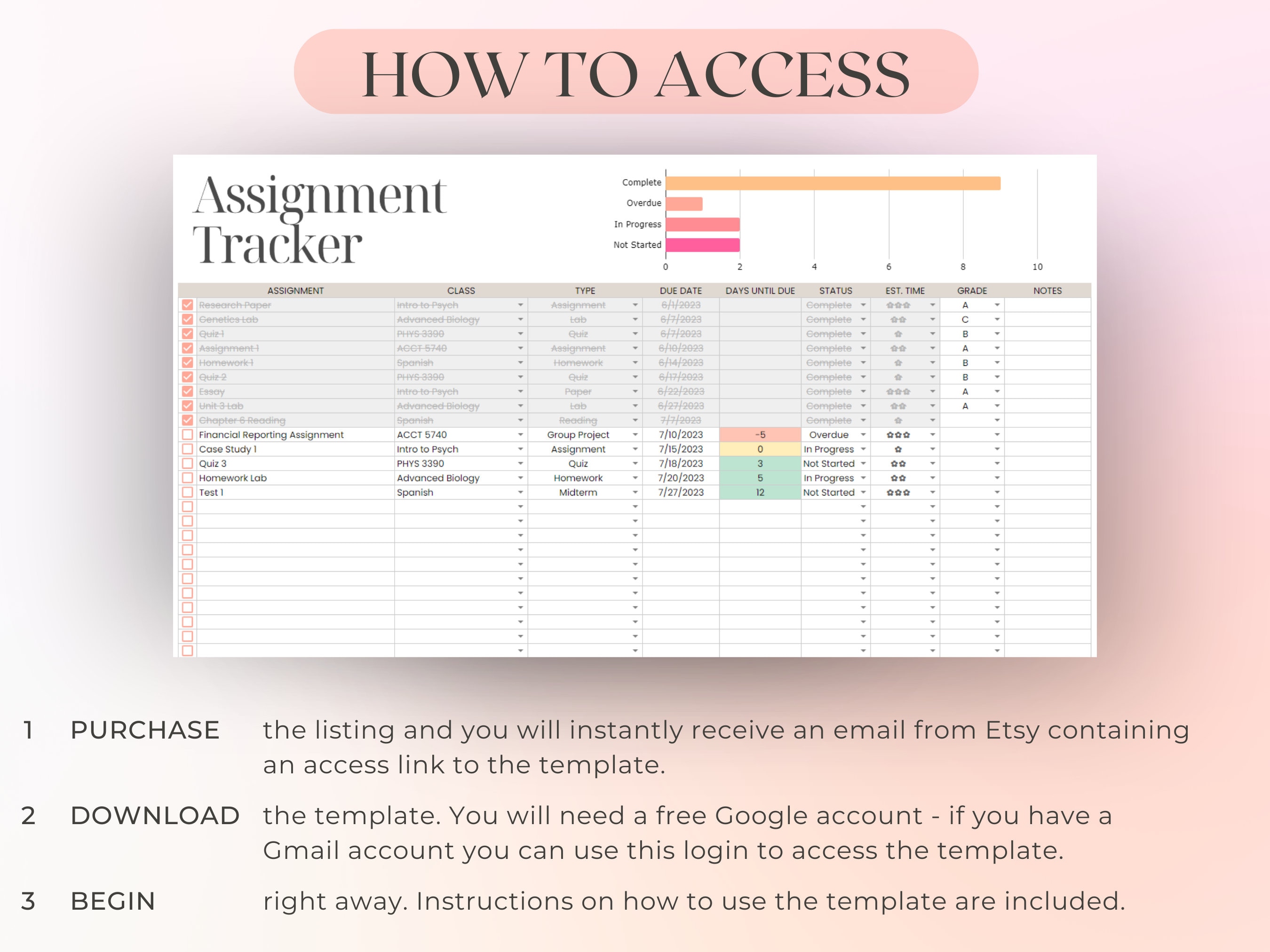 Student Assignment Tracker for Google Sheets | Homework Tracker ...