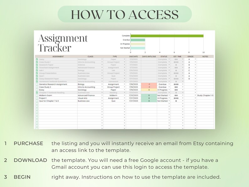 Student Assignment Tracker for Google Sheets | Homework Tracker ...