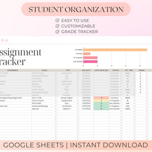 Student Assignment Tracker for Google Sheets | Homework Tracker ...