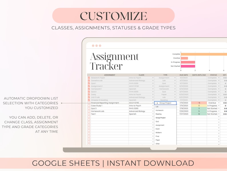 Student Assignment Tracker for Google Sheets | Homework Tracker ...